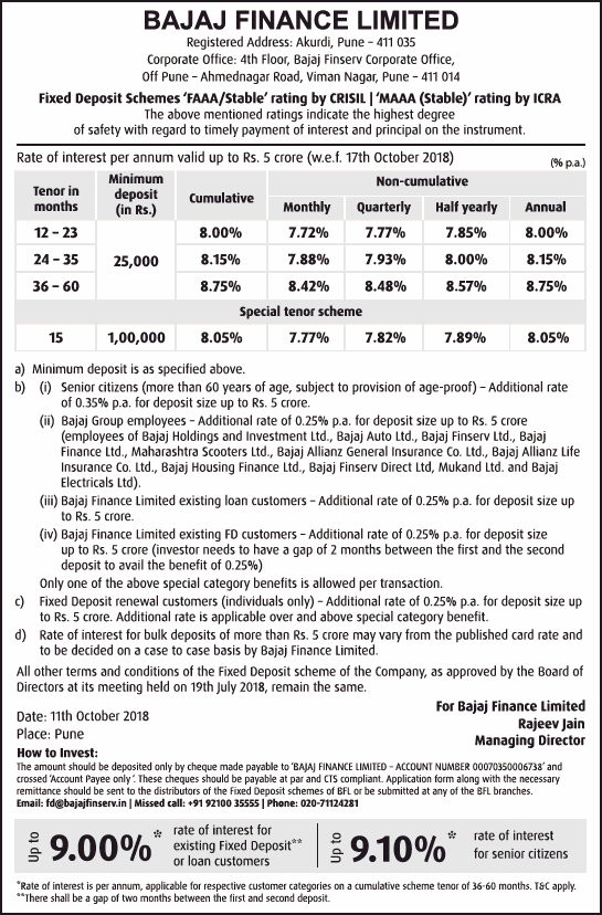 Bajaj Finance Limited Fixed Deposit Schemes Ad Advert Gallery Bajaj Finance Limited Fixed Deposit Schemes Ad Advert Gallery