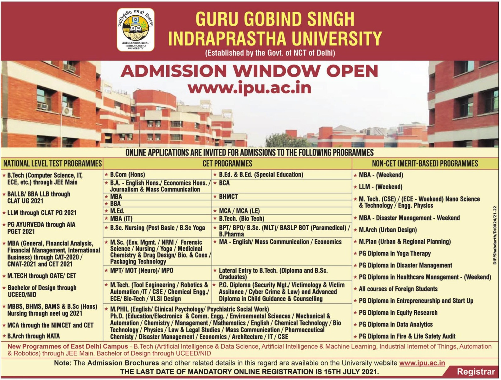 Guru Gobind Singh Indraprastha University Admission Window Open Ad Guru Gobind Singh Indraprastha University Admission Window Open Ad